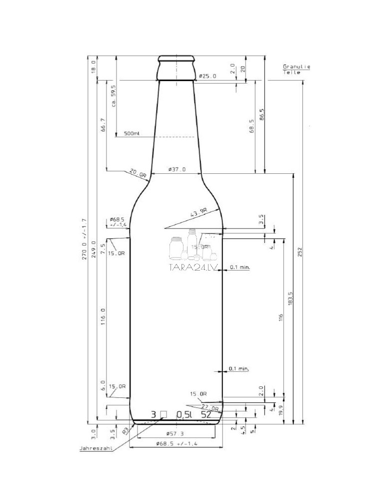 500ml Brūna alus pudele, longneck
